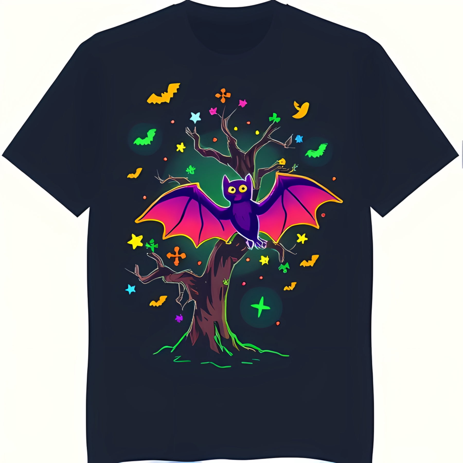 Bat Hanging from Tree Branch Graphic T-Shirt Dark Blue Background ...