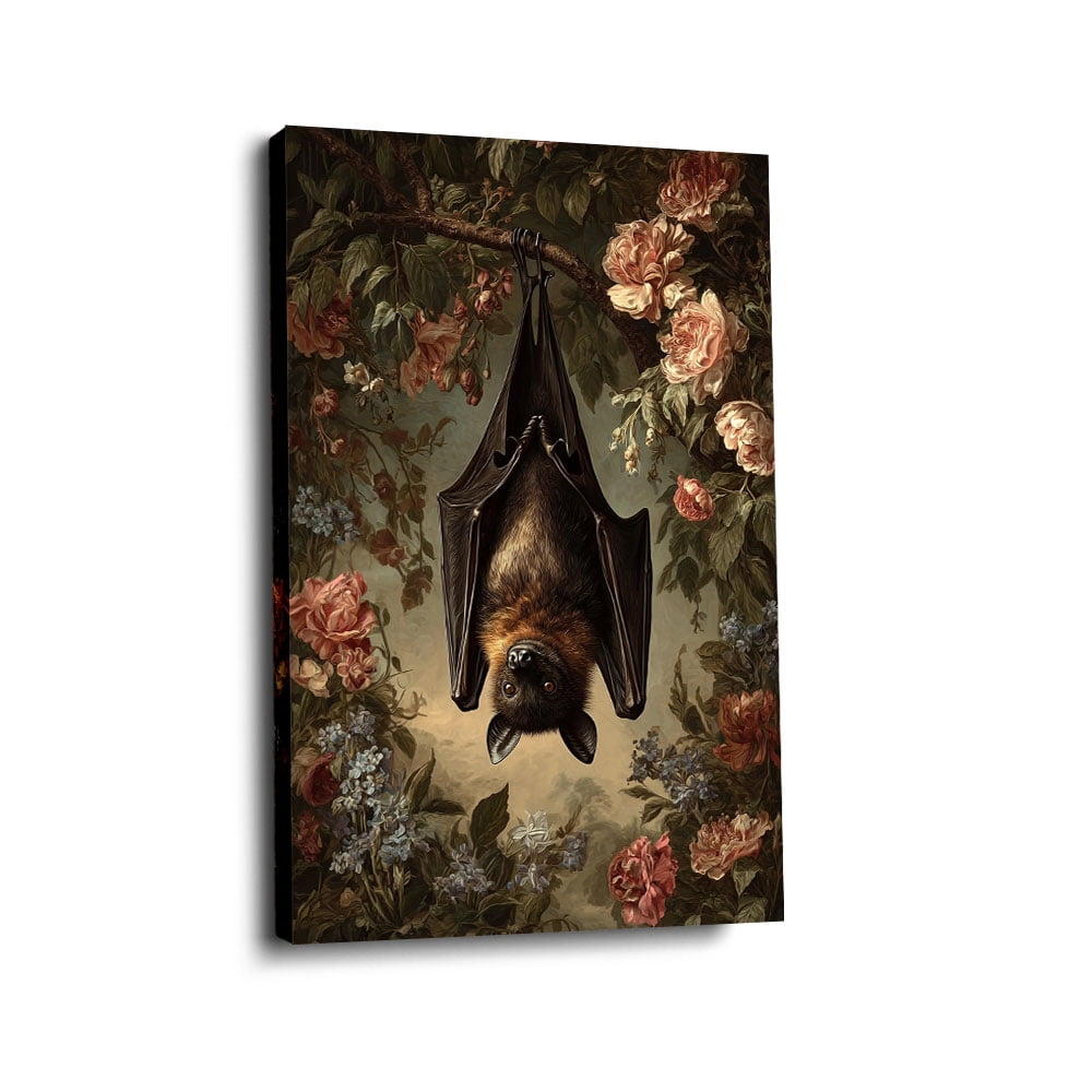 “Bat Hanging in Rose Foliage” Gothic Canvas Wall Art Ready to Hang for ...