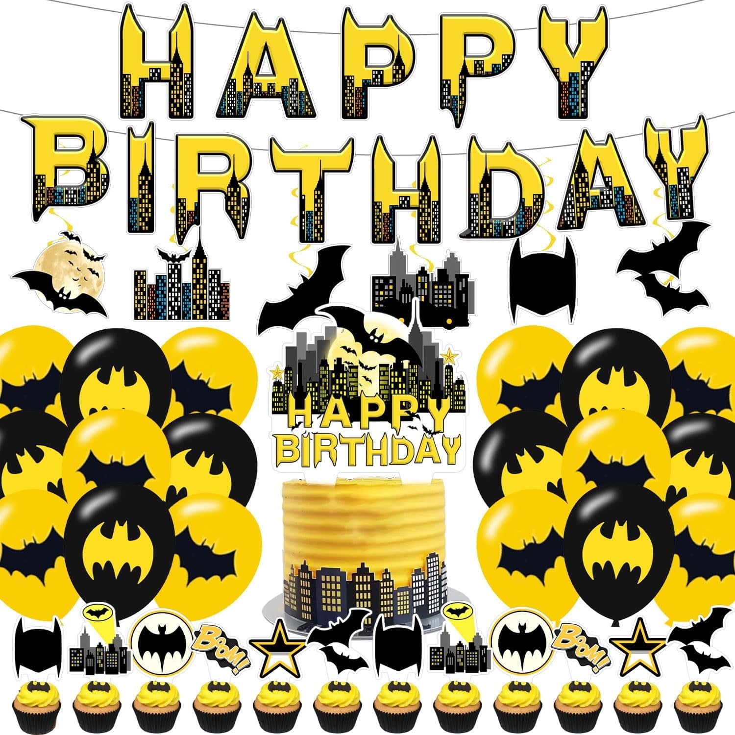 Bat Hero Birthday Party Supplies, Cartoon Bat Hero Decorations Set ...