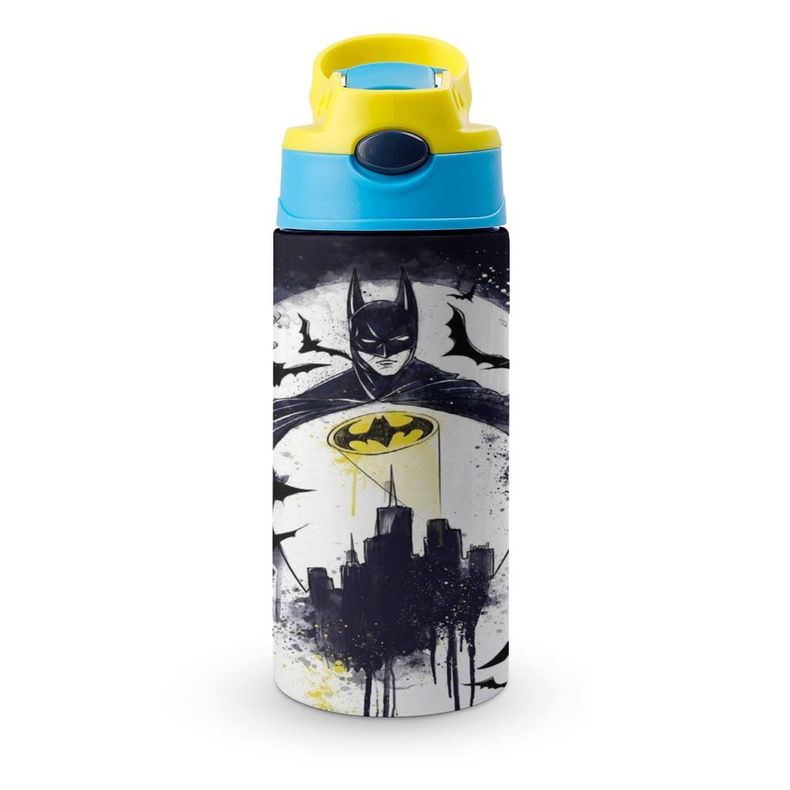 Bat-,Menn Water Bottle with Straw Lid Vacuum Insulated Stainless Steel ...
