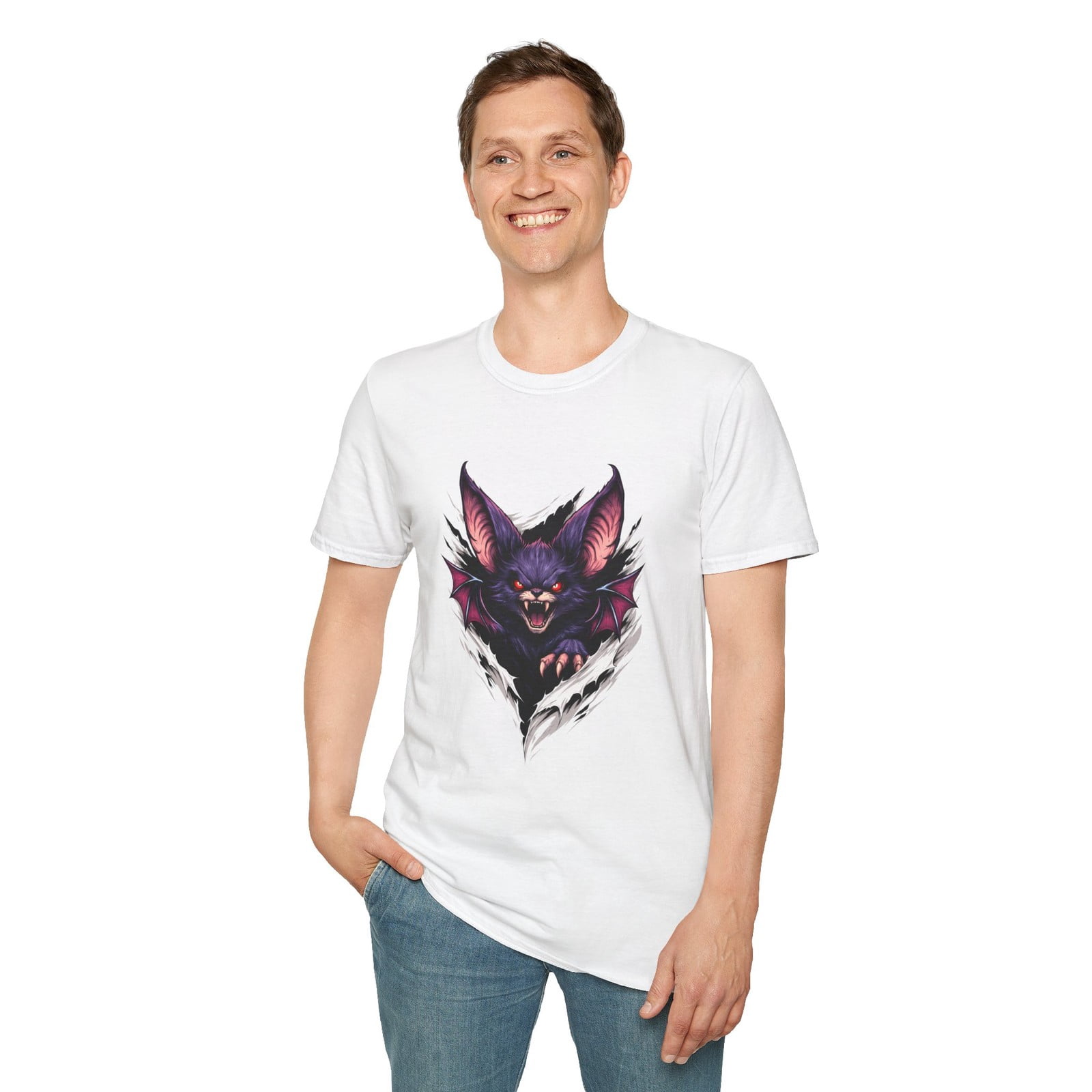 Bat Monster Head Creature Gothic Anime Cute Fierce Unisex Softstyle T ...