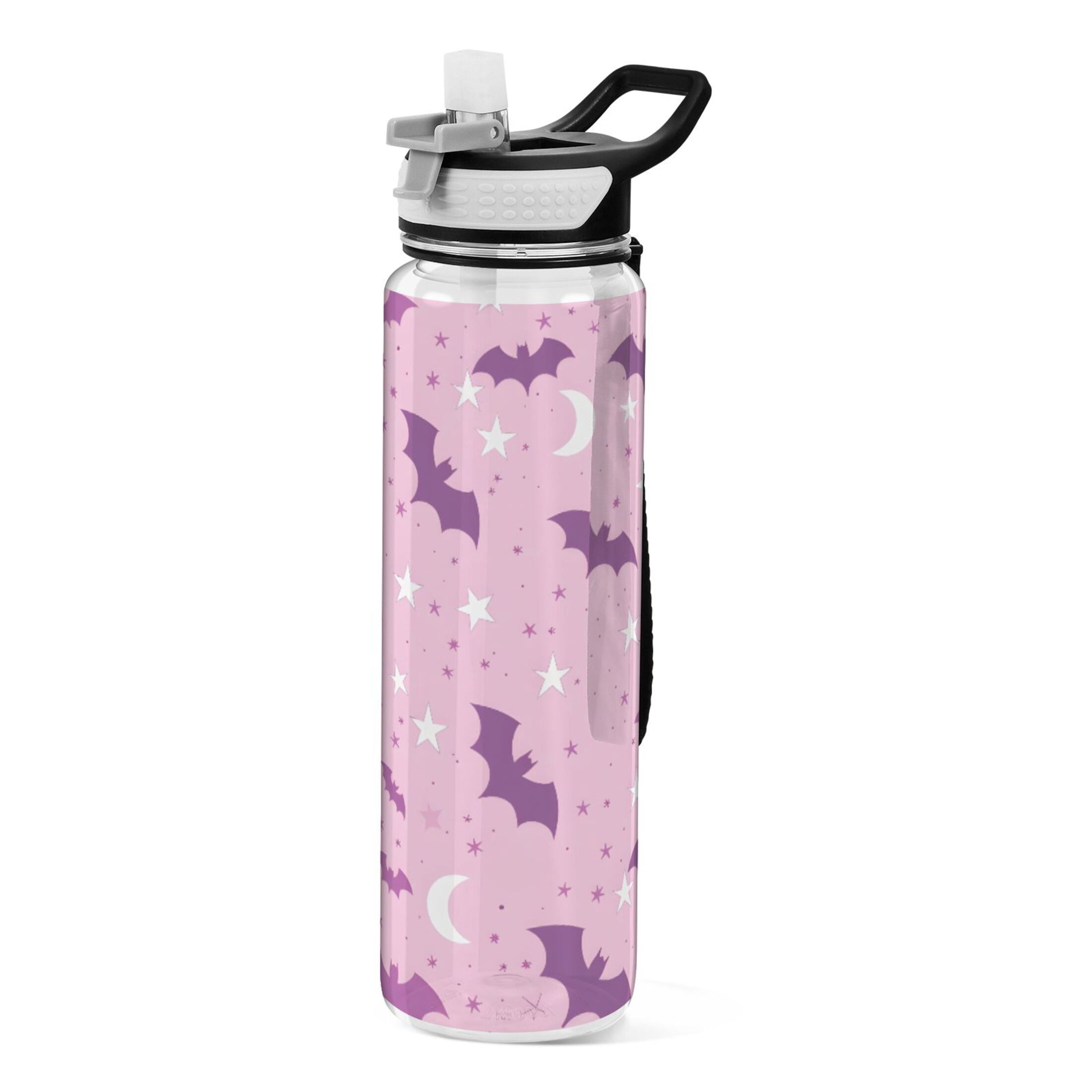 Bat Moon Pattern Sport Water Bottle Tritan with Straw 1000ml Portable ...