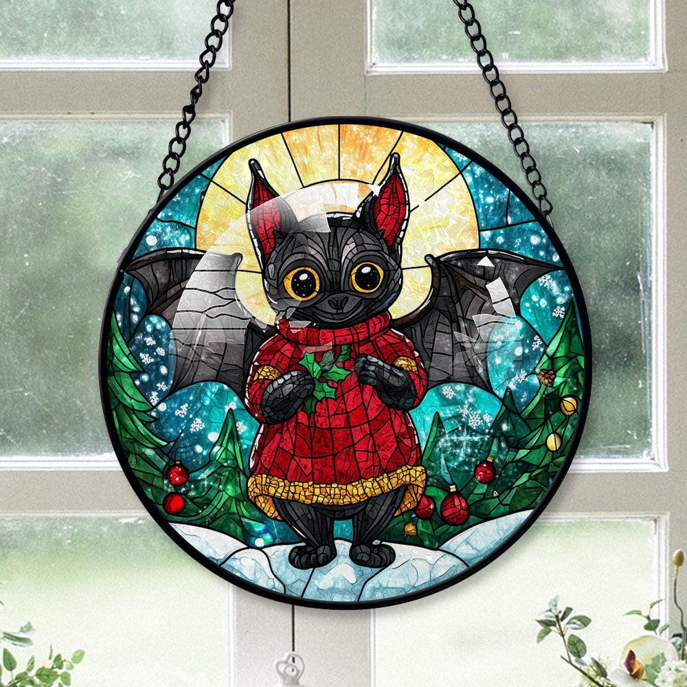 Bat Ornament Christmas 2025, Bat Stained Glass Window Hanging ...