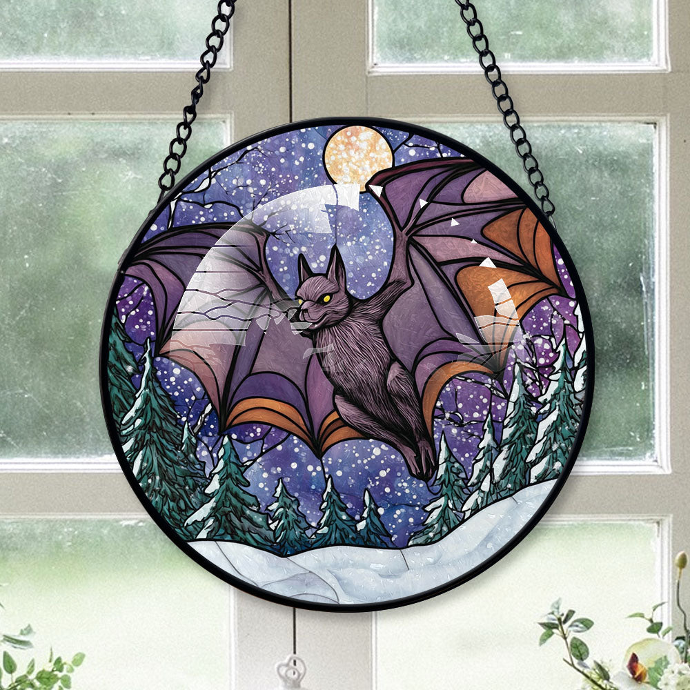 Bat Ornament Christmas 2025, Bat Stained Glass Window Hanging ...