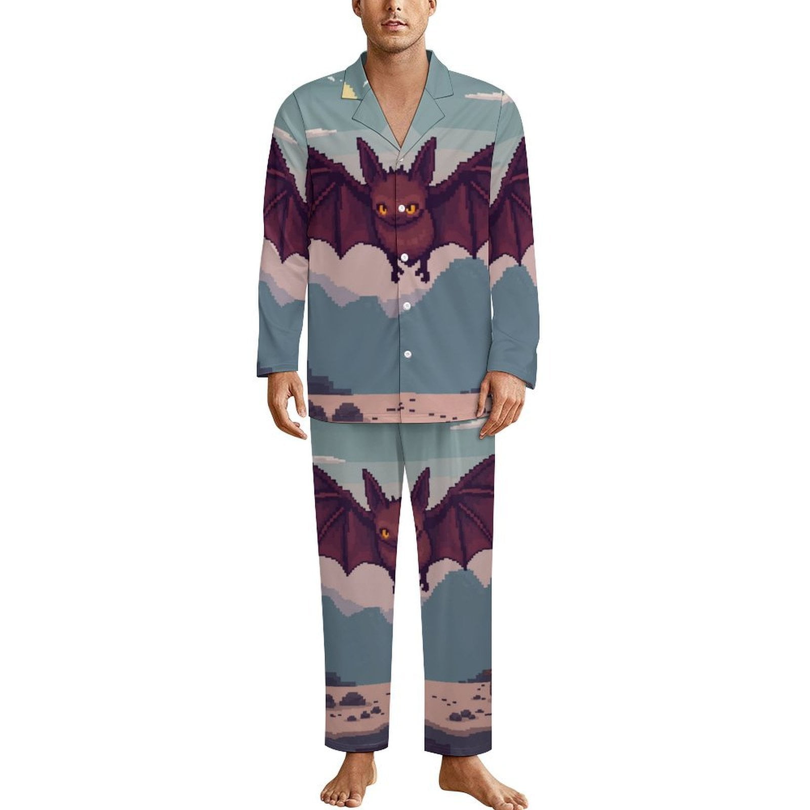 Bat Pajama Set Autumn Soft Home Sleepwear Man 2 Piece Oversize Home ...