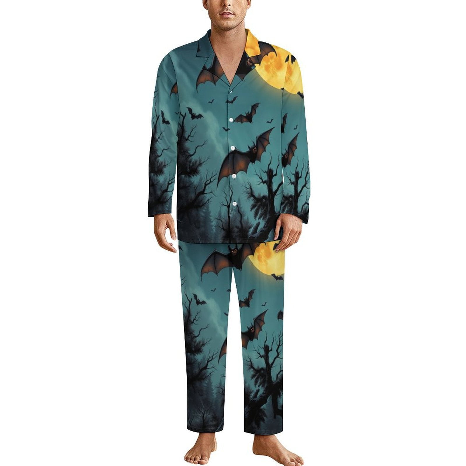 Bat Pajama Set Autumn Soft Home Sleepwear Man 2 Piece Oversize Home ...