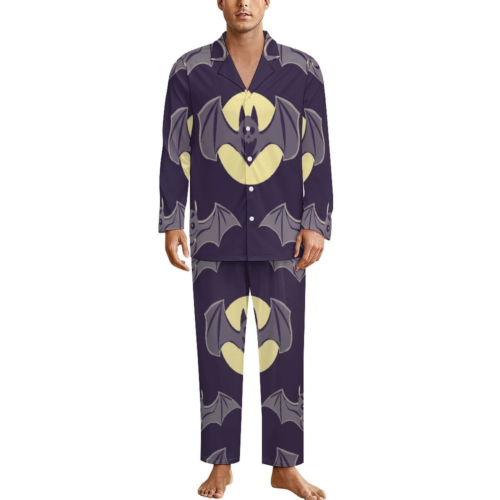 Bat Pajama Set Soft Sleepwear Man Long Sleeves Casual Sleep Two Piece ...