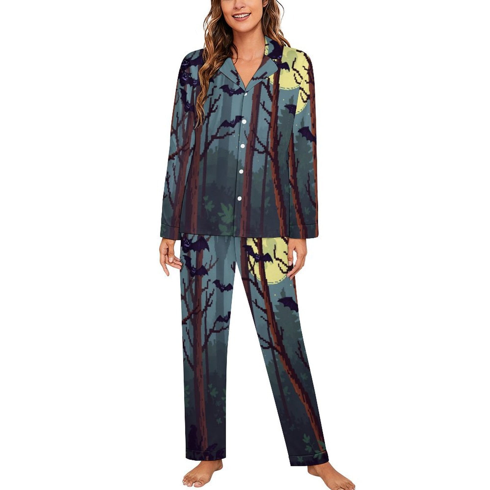 Bat Pajamas Long-Sleeve Two Piece Pajamas Set Women V Neck Soft Home ...