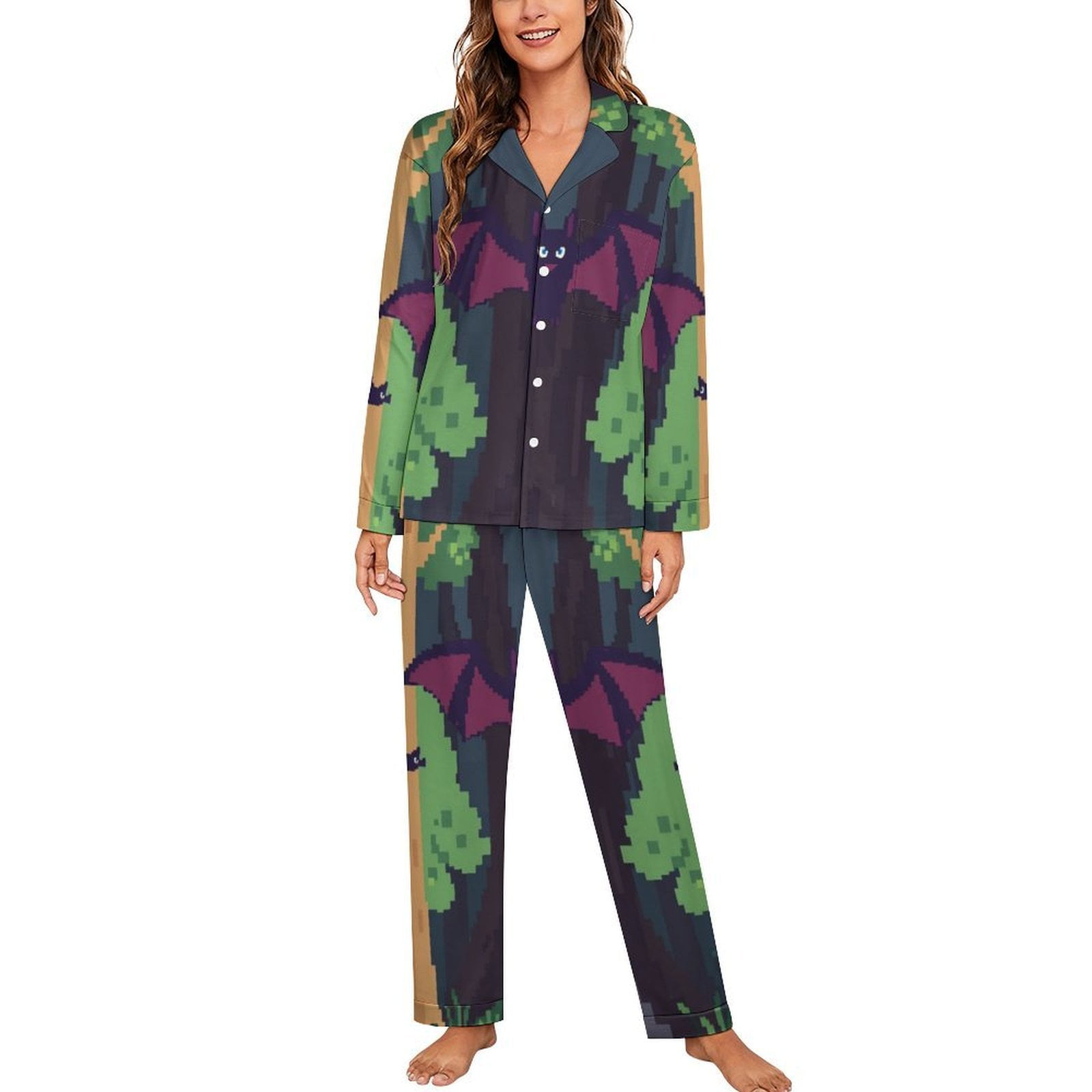 Bat Pajamas Long-Sleeve Two Piece Pajamas Set Women V Neck Soft Home ...