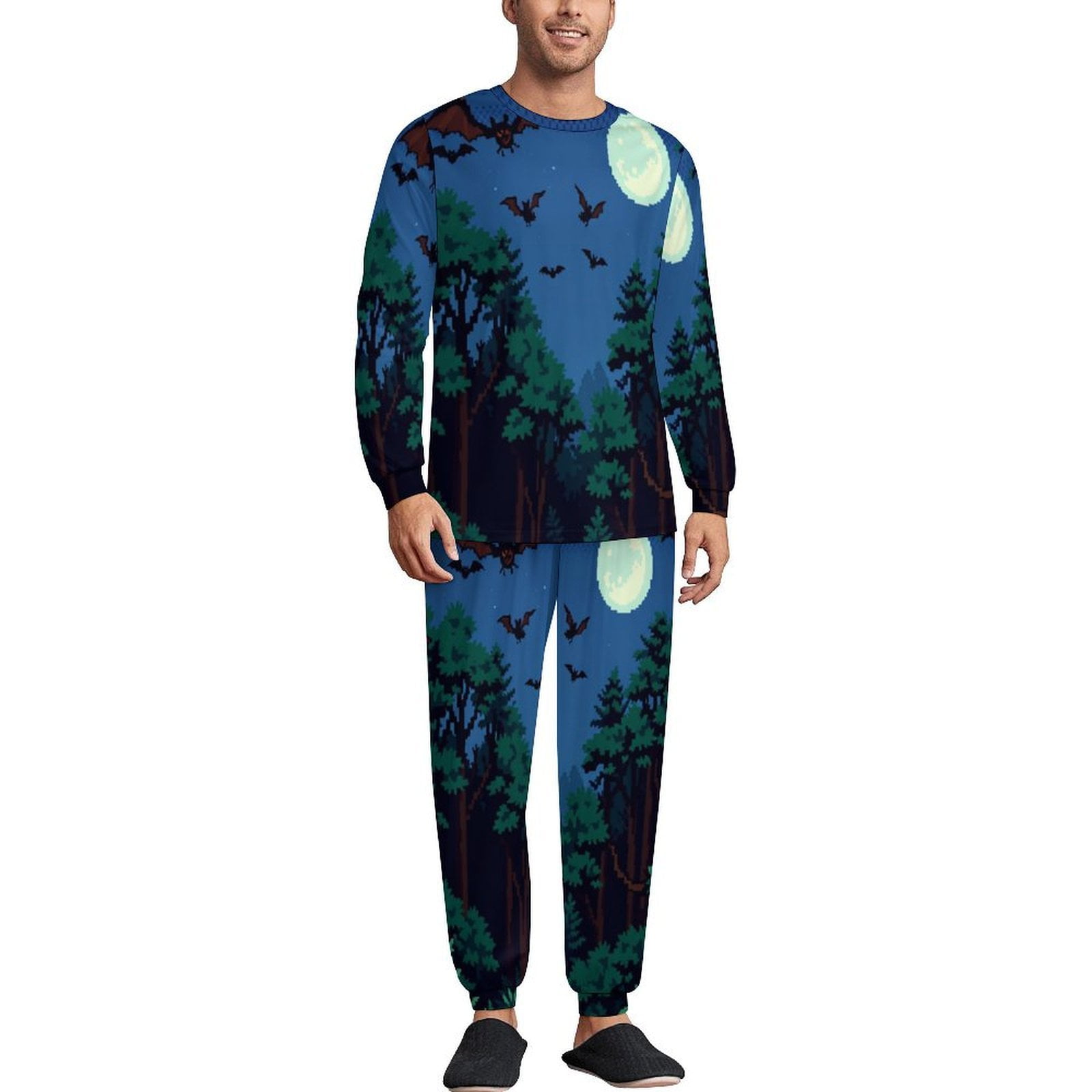Bat Pajamas Man Warm Sleepwear Autumn Long-Sleeve 2 Pieces Home Pajama ...