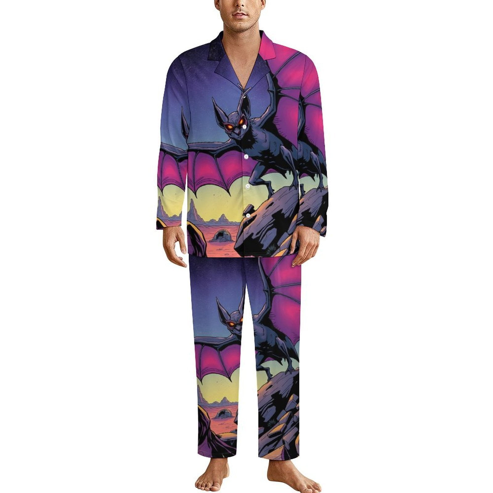 Bat Pajamas Men Sleep Sleepwear Spring 2 Piece Casual Oversize Pajamas ...