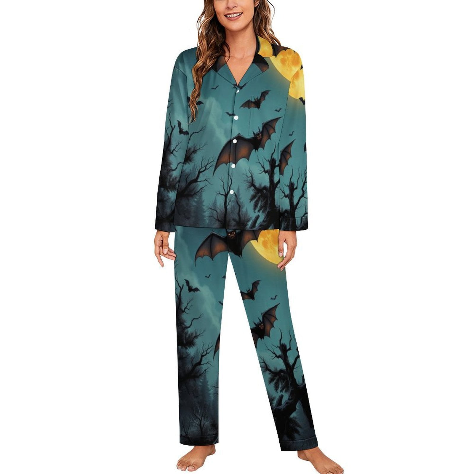 Bat Pajamas Woman Home Suit Autumn Long Sleeve 2 Piece Night V Neck ...