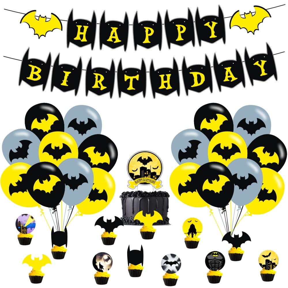 Bat Party Supplies CORNET Include Happy Birthday Banner, Cake Topper ...
