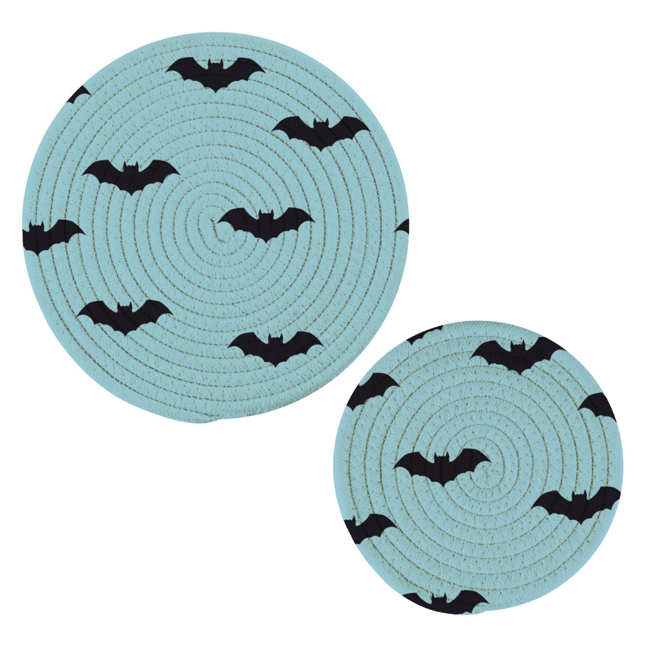 Bat Pattern Blue Cotton Trivets Potholders Set of 2 Handmade Heat ...