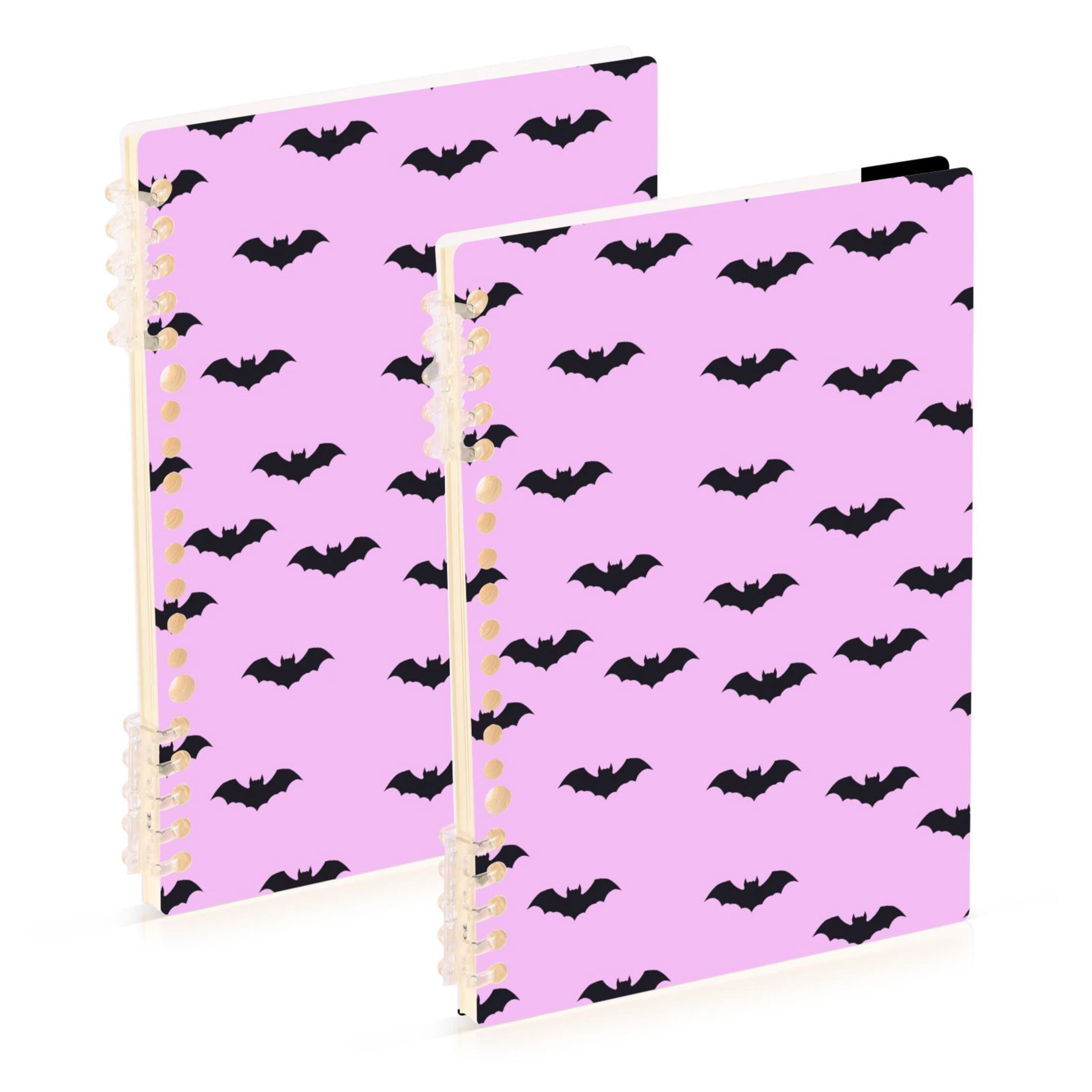 Bat Pattern Pink A5 Notebook Set of 2 Refillable 60 Sheets Detachable ...