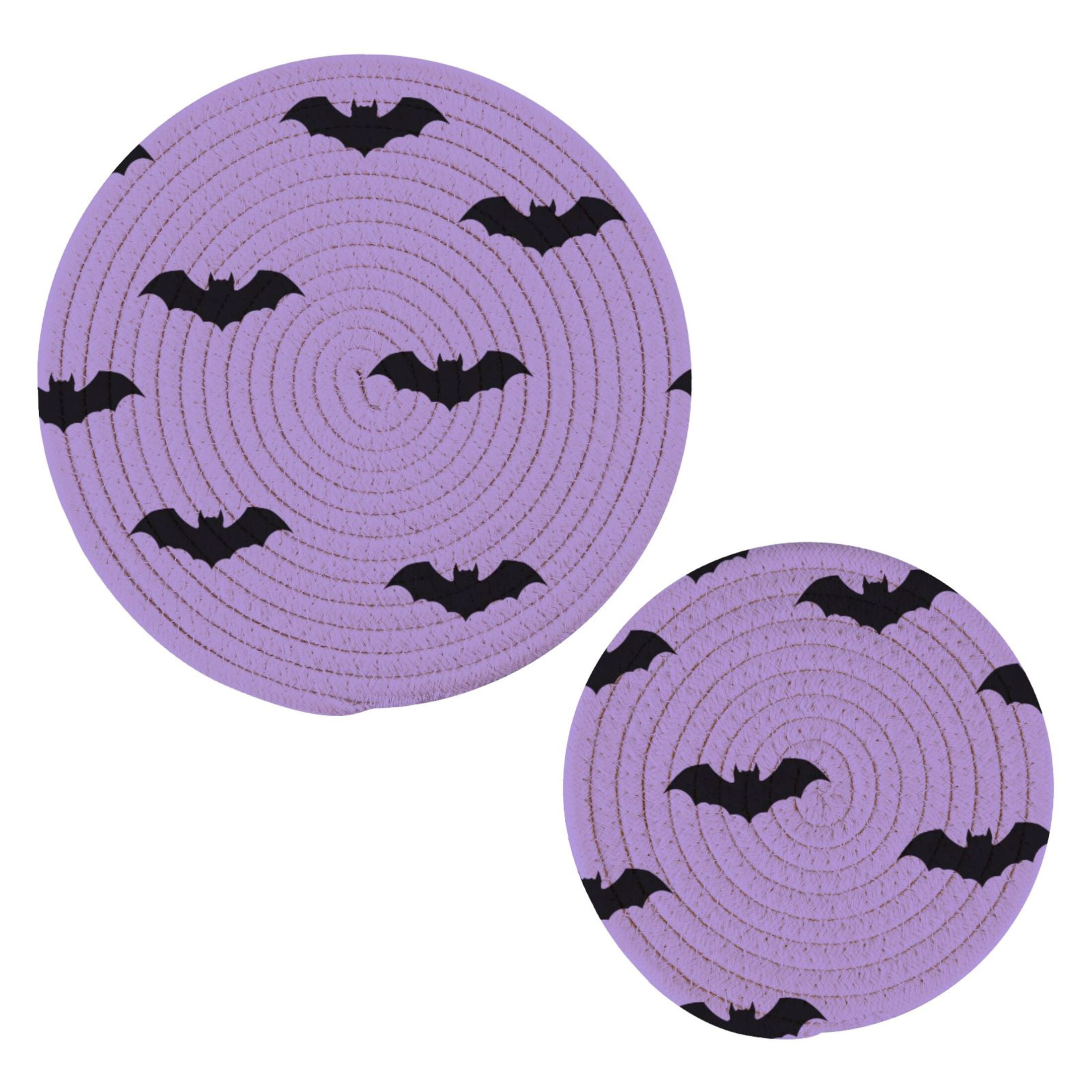 Bat Pattern Purple Cotton Trivets Potholders Set of 2 Handmade Heat ...