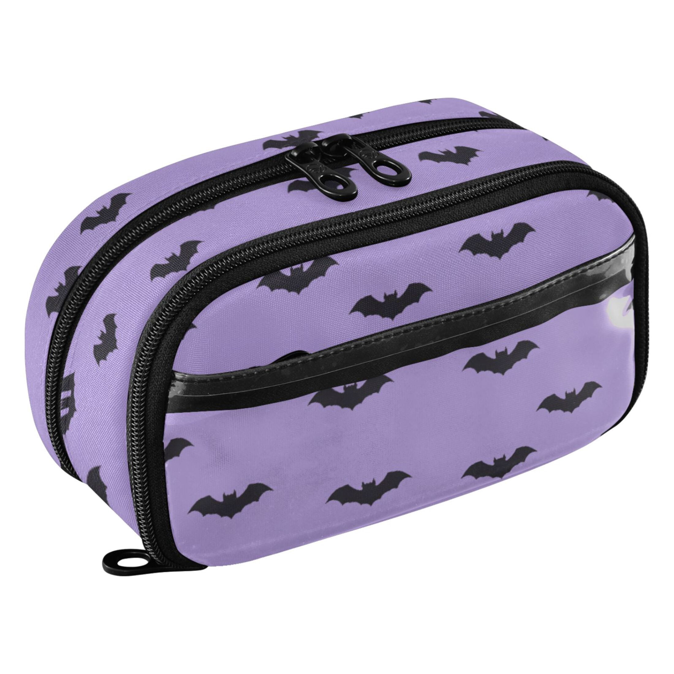 Bat Pattern Purple PVC Pencil Case Water-Repellent Clear Window Pencil ...