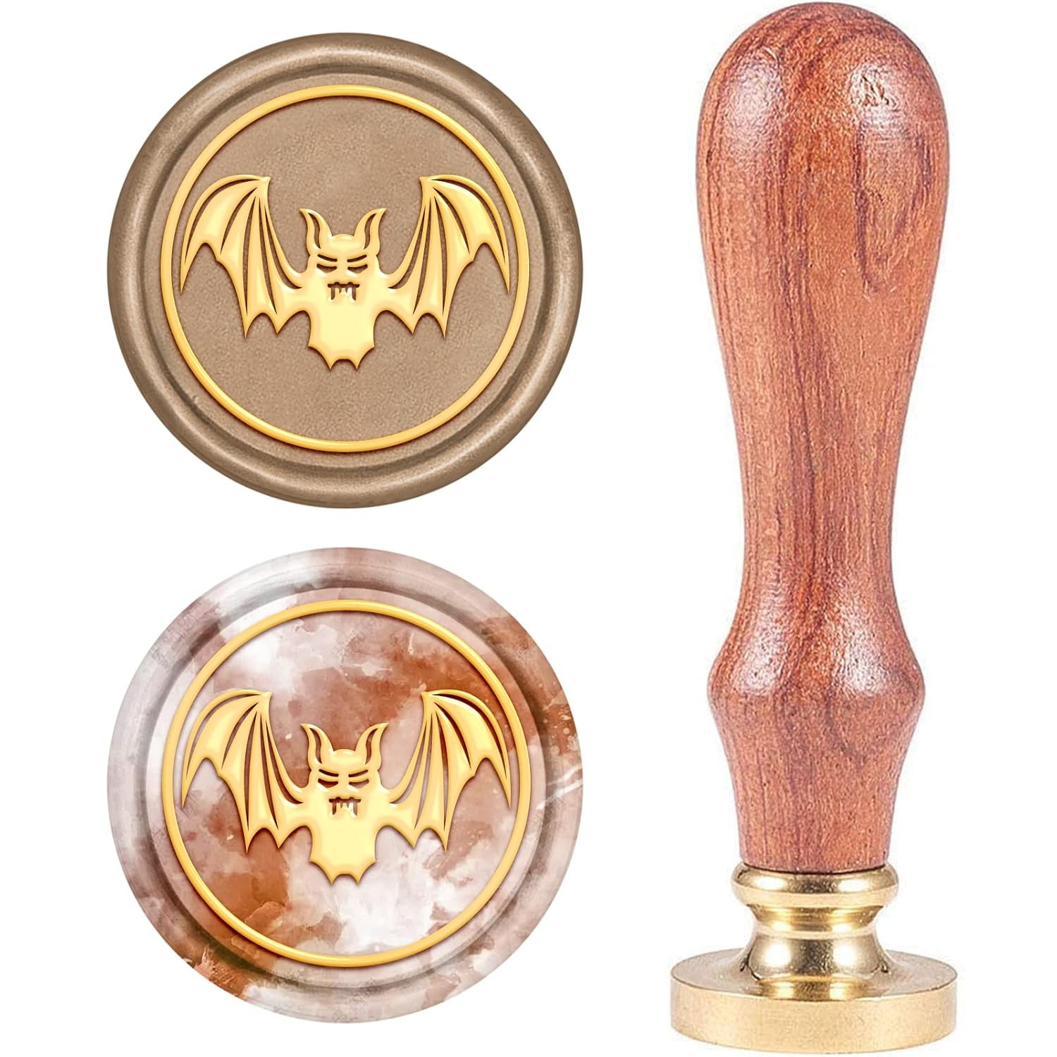 Bat Pattern Wax Seal Stamp Removable Brass Head Wooden Handle 25mm 1 ...