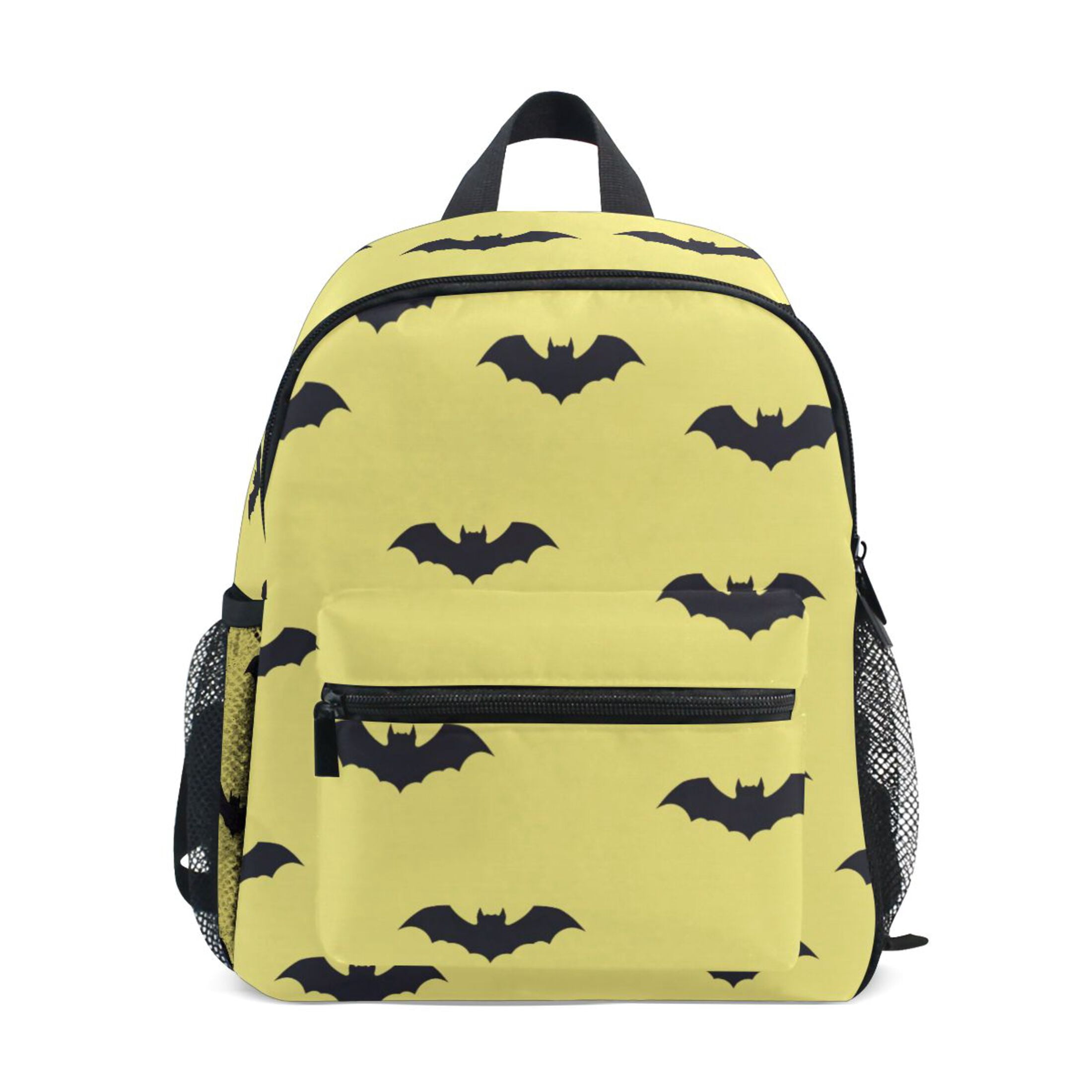 Bat Pattern Yellow Mini Backpack Cute Small Backpack with Chest Strap ...