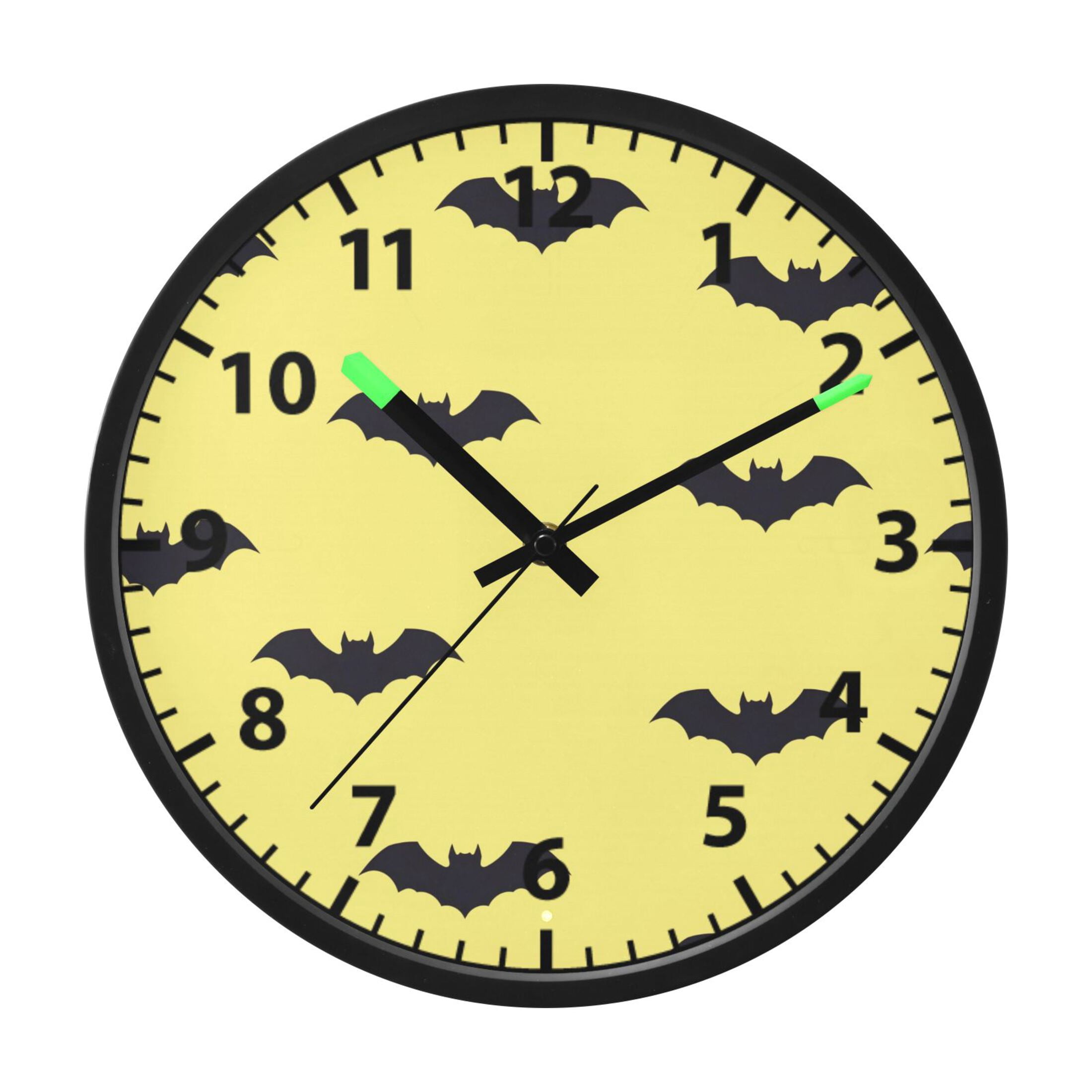 Bat Pattern Yellow Wall Clock 12 Inch Voice Activated Night Light ...