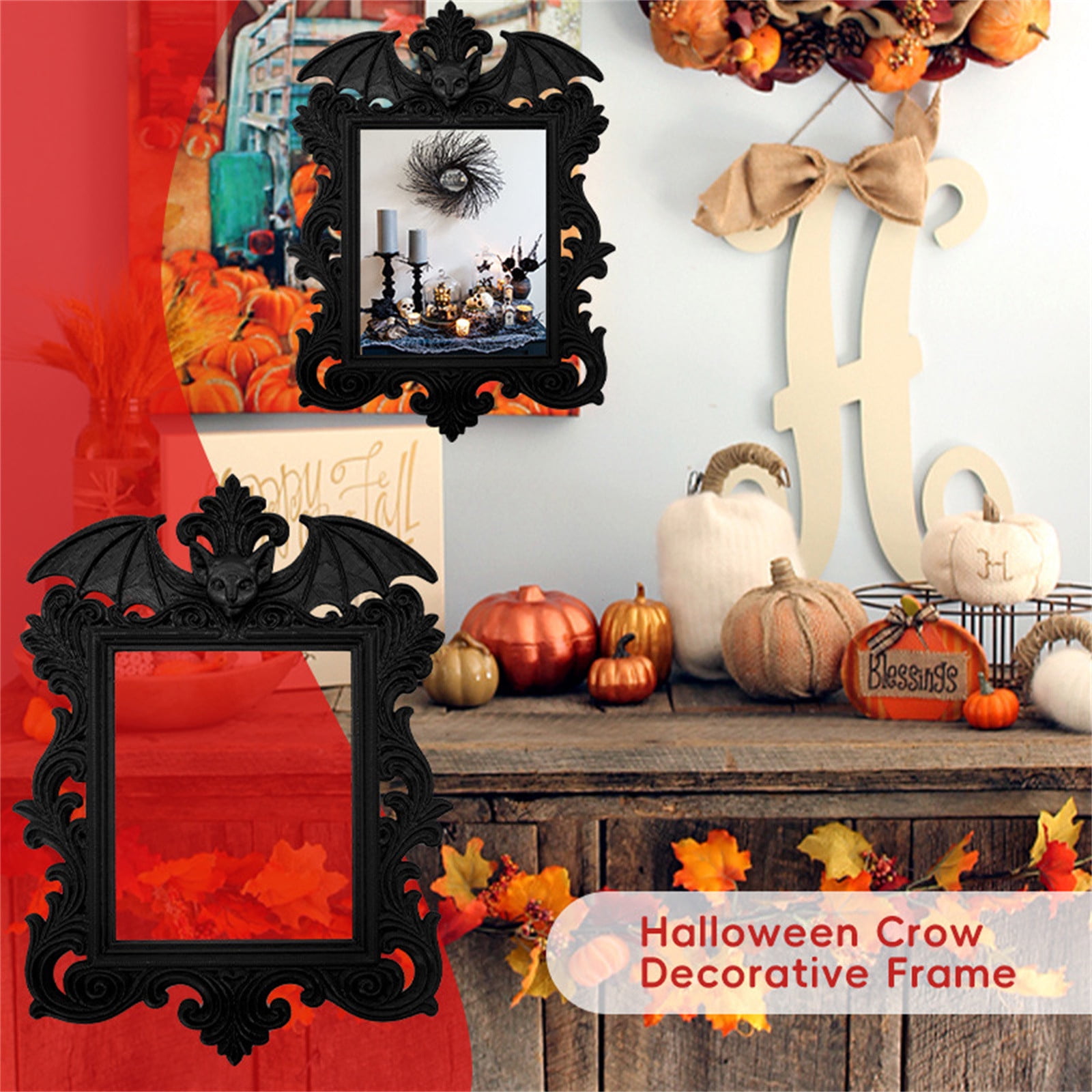 Bat Photo Frame Halloween Scene Picture Frame Altar Decoration and ...