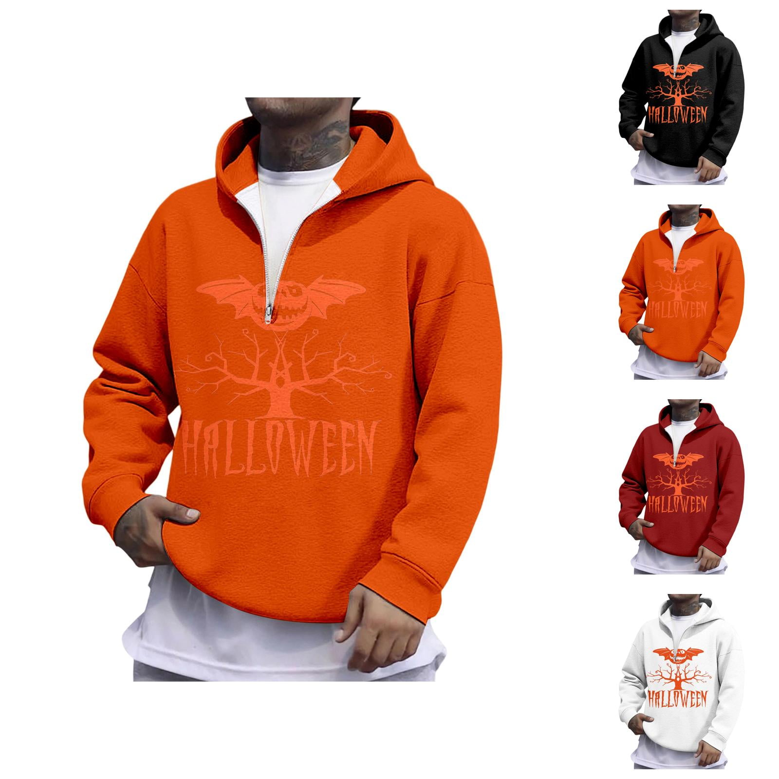 Bat Pumpkin Halloween Hoodies for Men 2025 Half Zip Funny Spooky ...