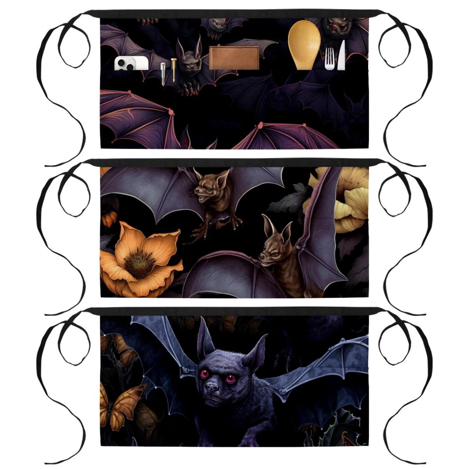 Bat Server Apron with 3 Pockets, Printed Design - Ideal for Bartenders ...