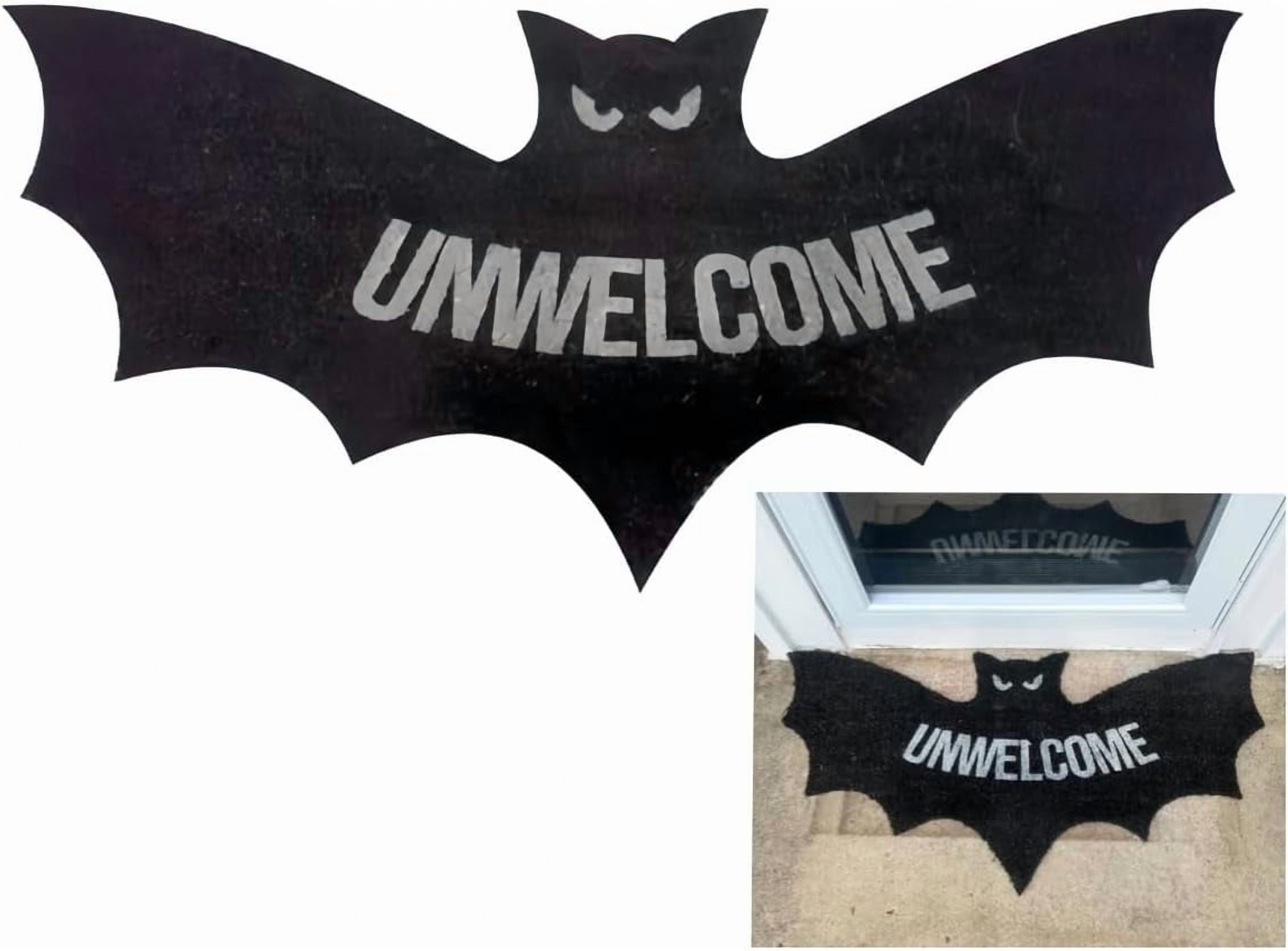 Bat Shaped Welcome Mat Unwelcome Coir Halloween Rug Non-Slip Front Door ...
