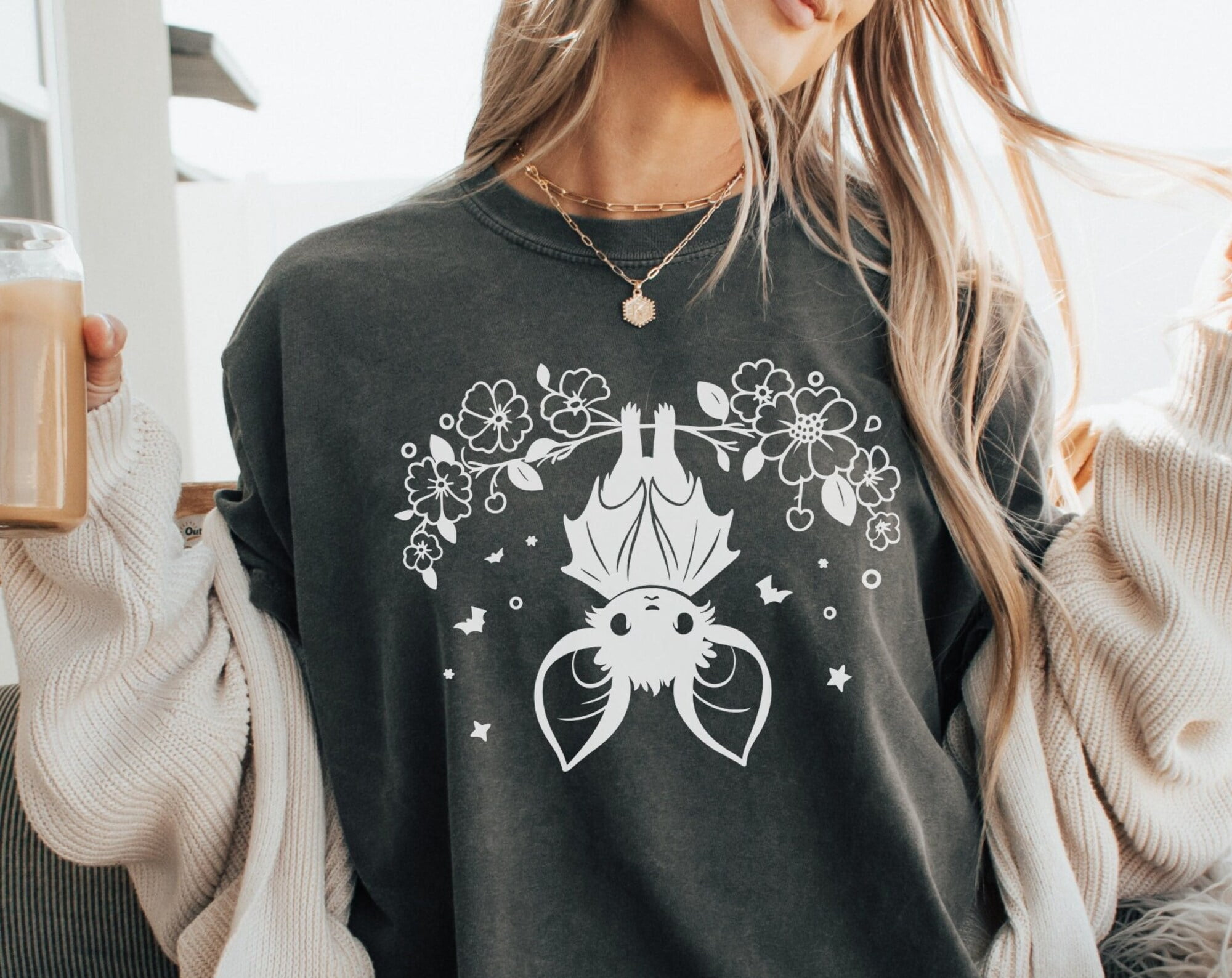 Bat Shirt Upside Down Bat Tshirt Retro Fall Halloween Aesthetic Shirt ...