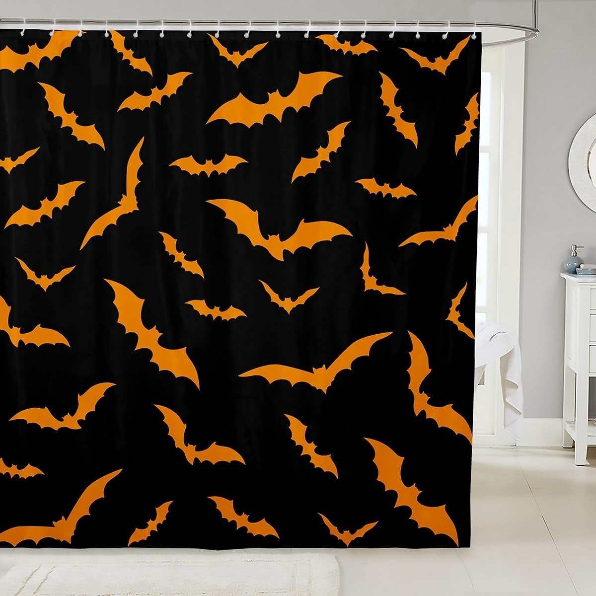 Bat Shower Curtain Happy Halloween Decor Fabric Shower Curtain 72" W X ...