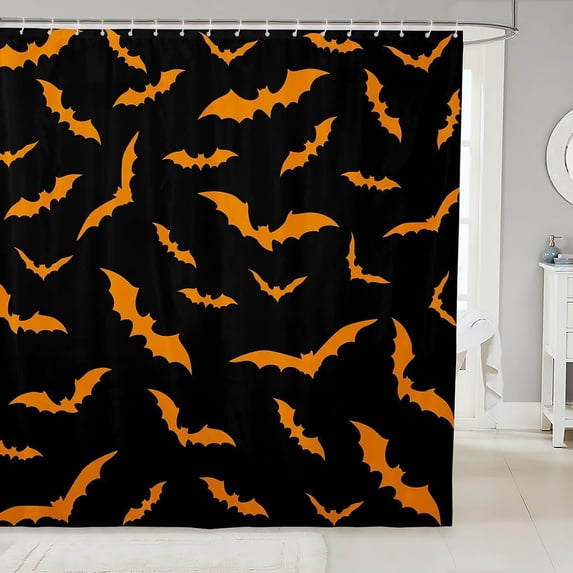 Bat Shower Curtain Happy Halloween Decor Fabric Shower Curtain 72" W X ...