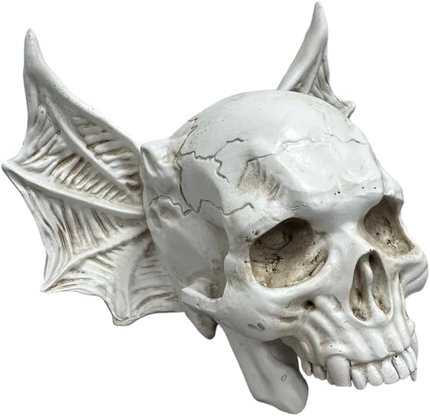 Bat Skull Decor Statue, Gothic Halloween Decoration, Skull with Bat ...