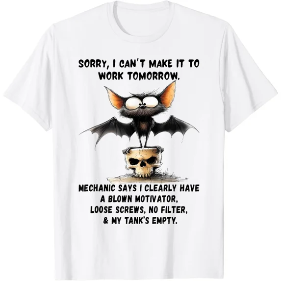 Bat Sorry I Cant Make It to Work Tomorrow Funny Humor Unisex T-Shirt ...