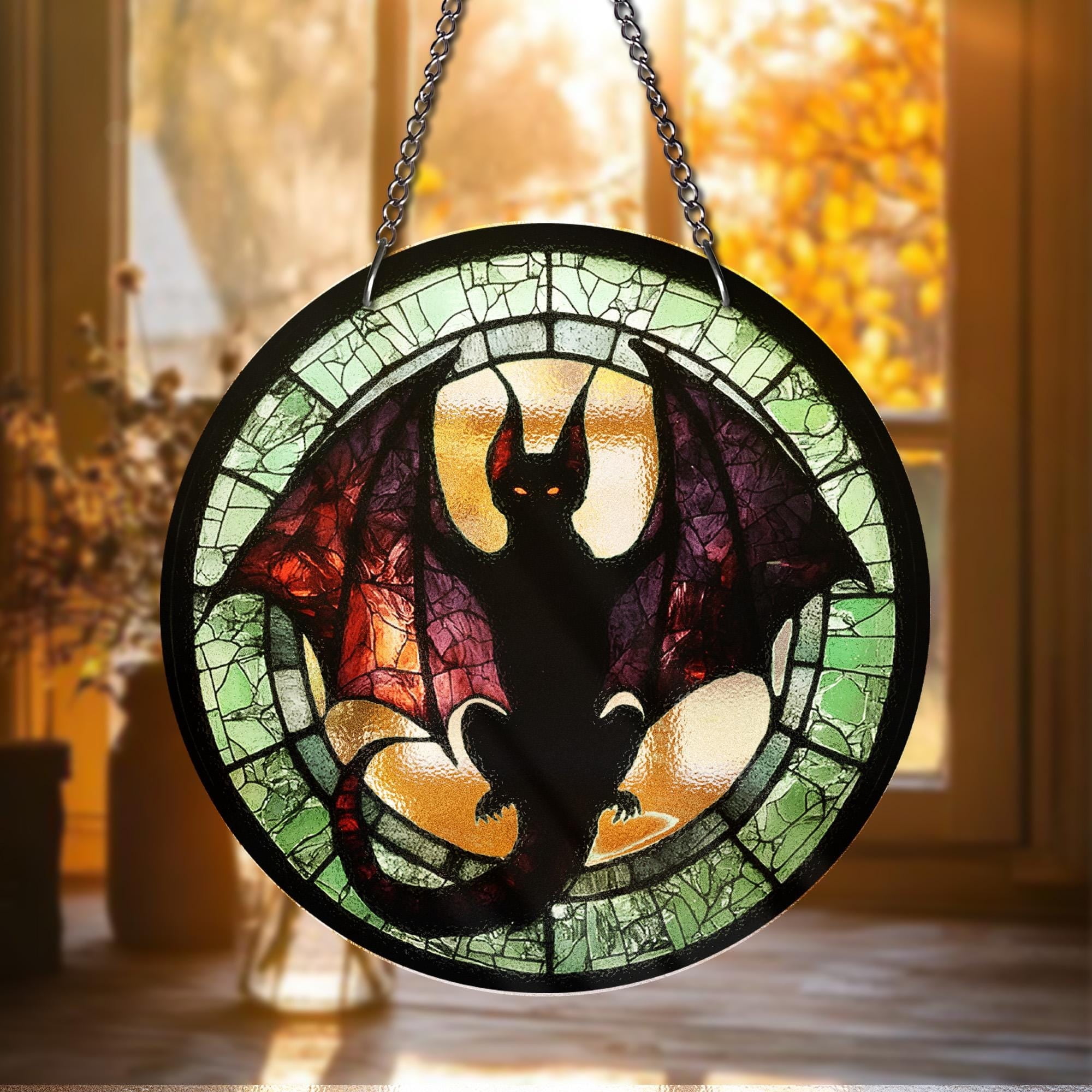 Bat Stained Glass Window Hanging Decor Gothic Bat Suncatcher Halloween ...