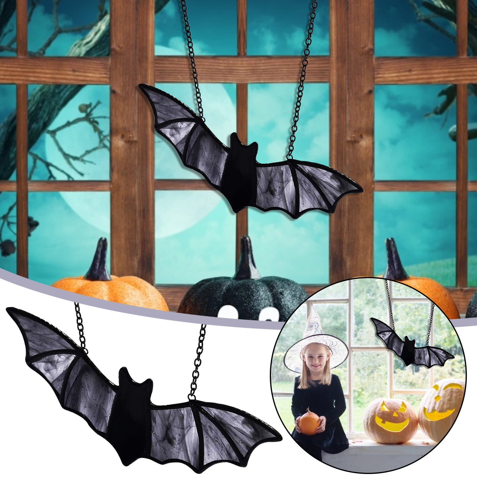 Bat Stained Glass Window Hanging Suncatcher for Window, 7.9*3.7 ...