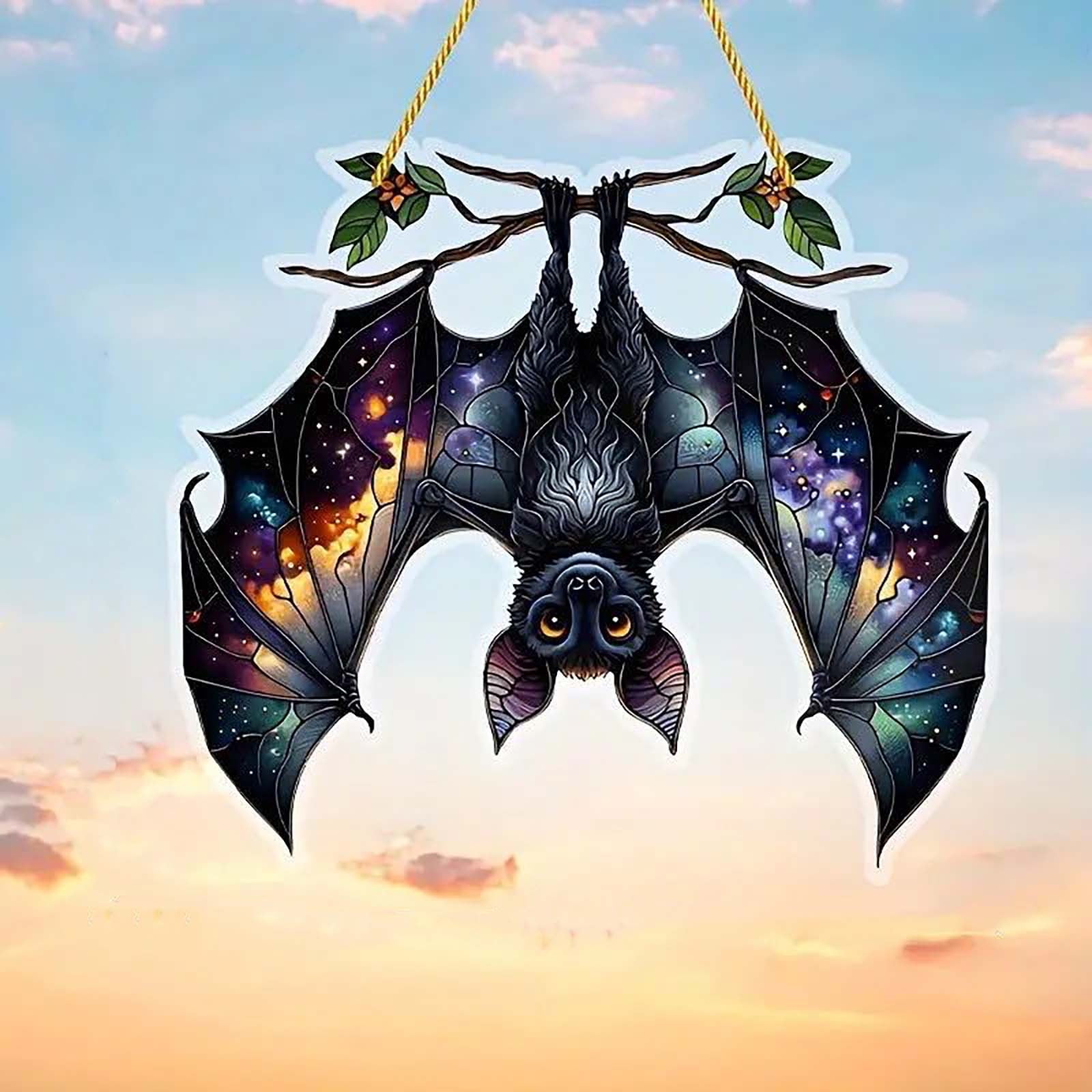 Bat Stained Glass Window Hangings Bat Suncatcher Halloween Decoration ...