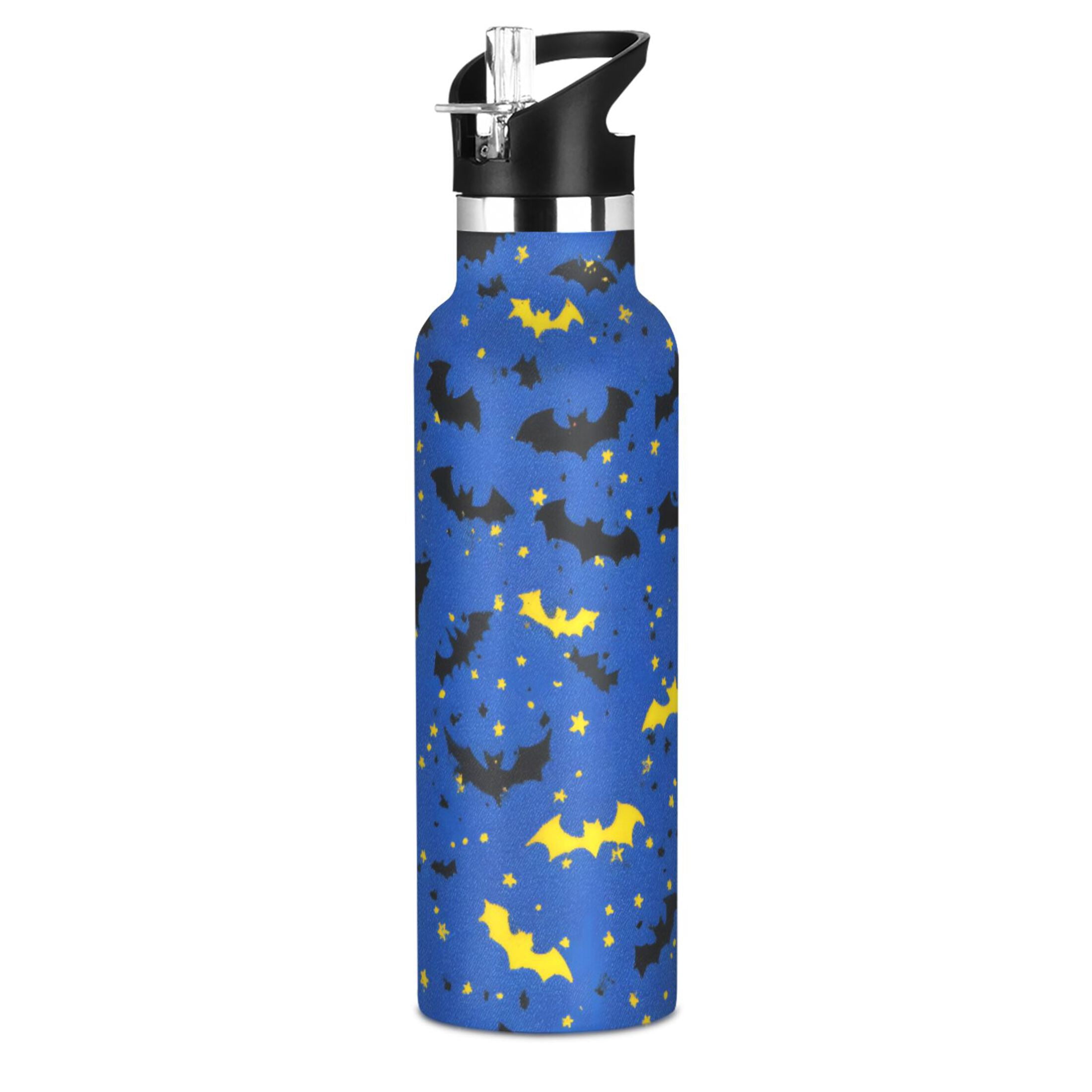 Bat Star Night Sport Water Bottle for Kids Insulated with Straw for ...