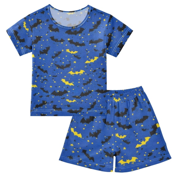 Bat Star Night Summer Pajama Set Soft Cotton Short Sleeve Sleepwear ...