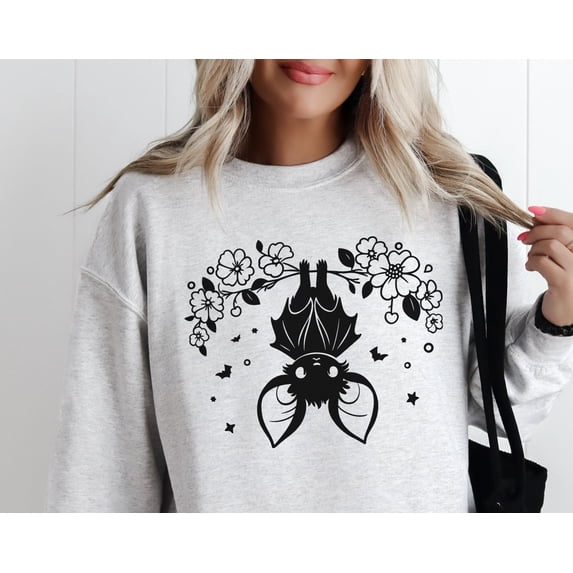 Bat TShirt Cute Upside Down Bat Shirt Floral Bat TShirt Women 39 s ...
