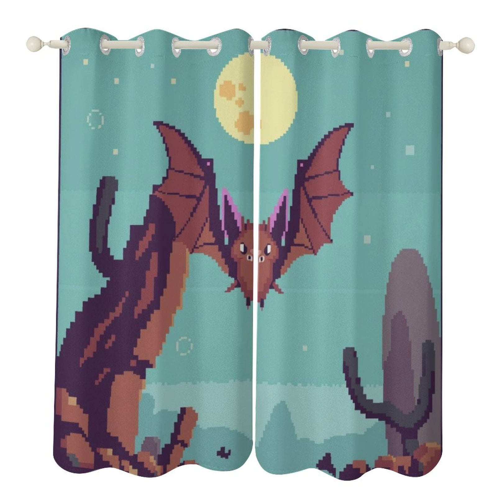 Bat Window Drapes For Kids Boys Girls Bedroom Blackout Curtains 2 ...