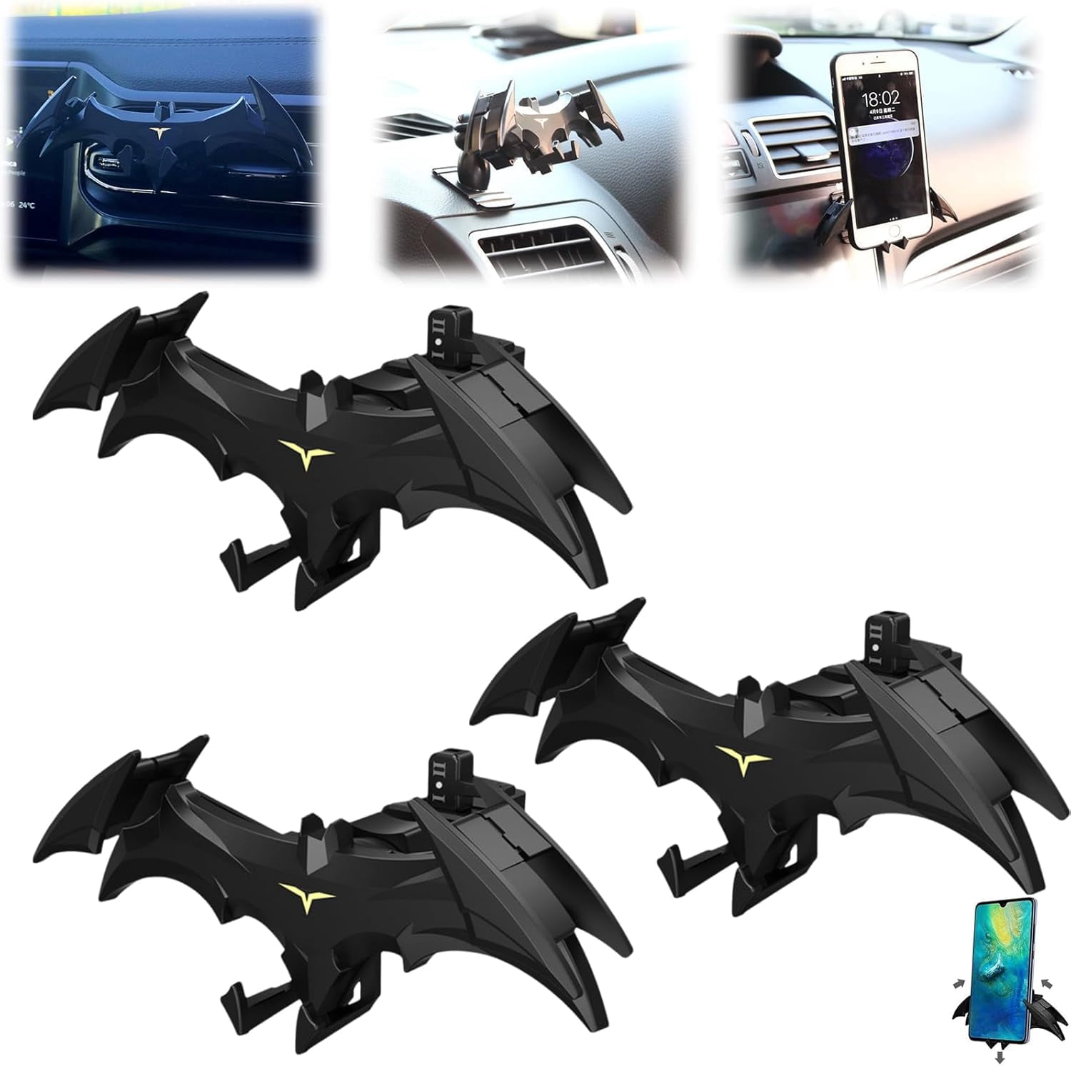 Bat Wings Car Phone Holder, Bat Phone Holder for Car, Car Vent Dark Bat ...