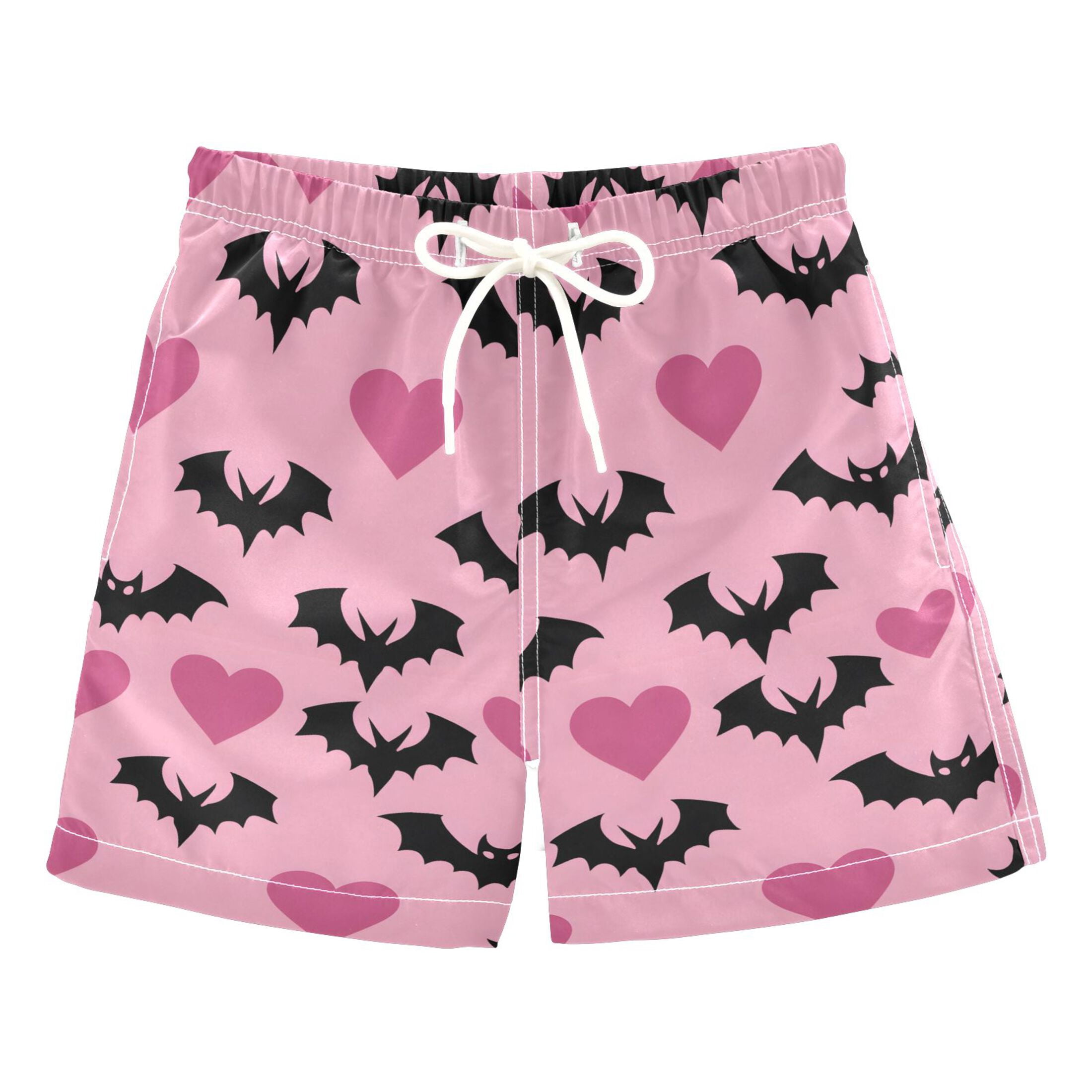 Bat and Love Pattern Swim Trunks Quick Dry Beach Pool Board Shorts ...