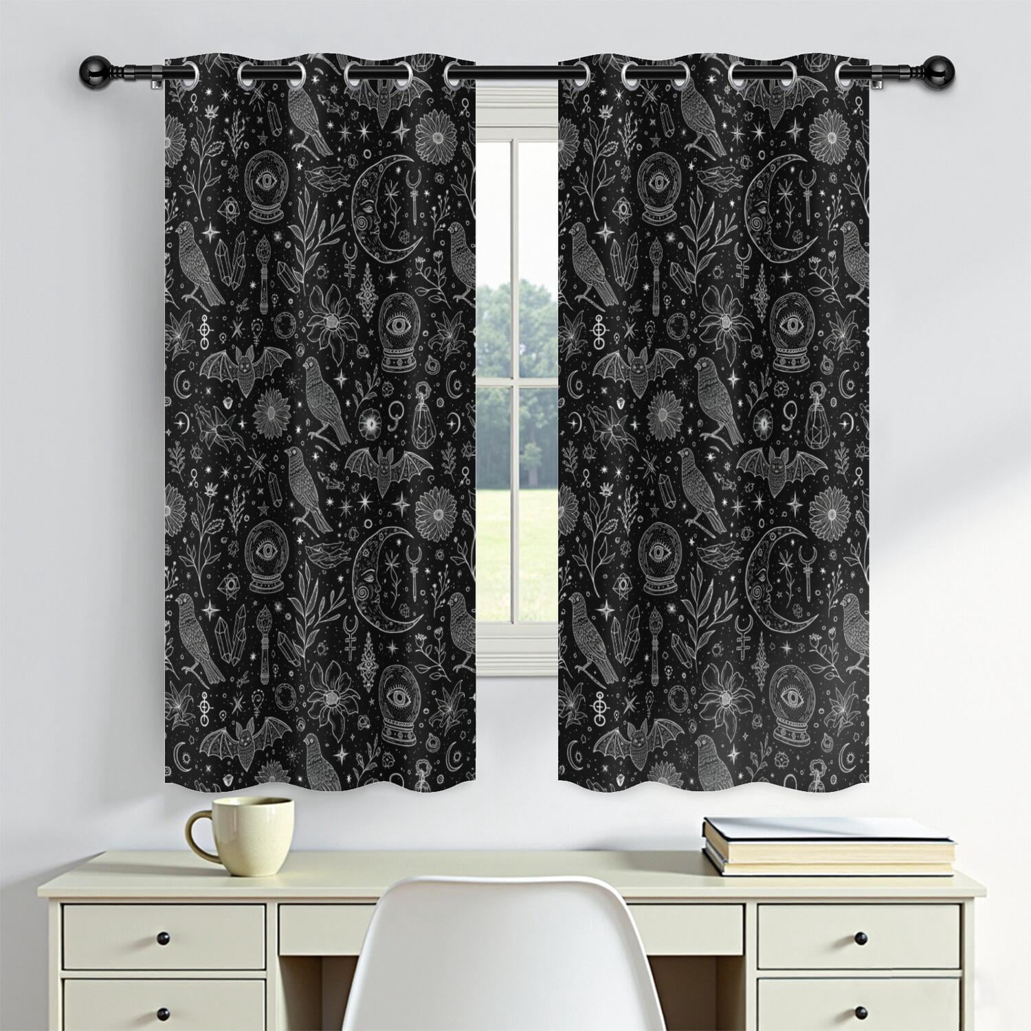 Bat and Moon Gothic Pattern Blackout Curtains,Triple Weaved Fabric ...
