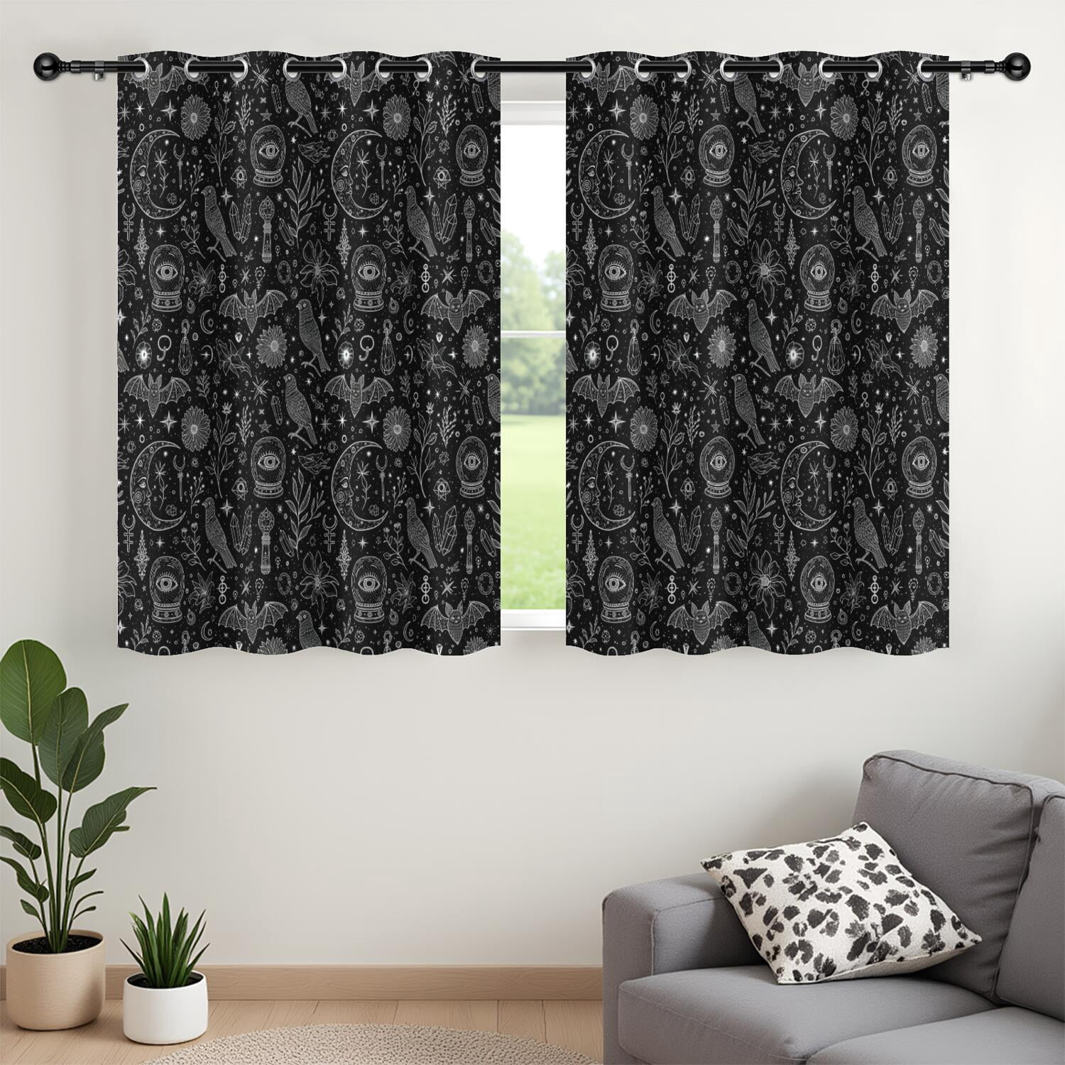 Bat and Moon Gothic Pattern Blackout Curtains,Triple Weaved Fabric ...