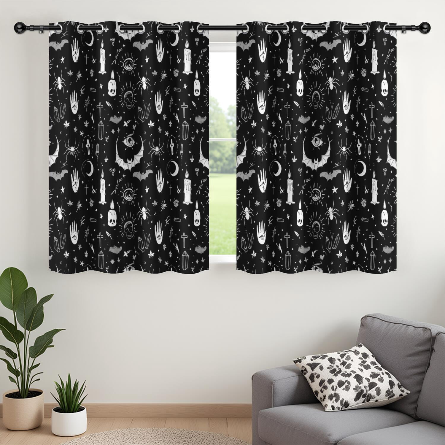 Bat and Skull Gothic Pattern Blackout Curtains,Triple Weaved Fabric ...