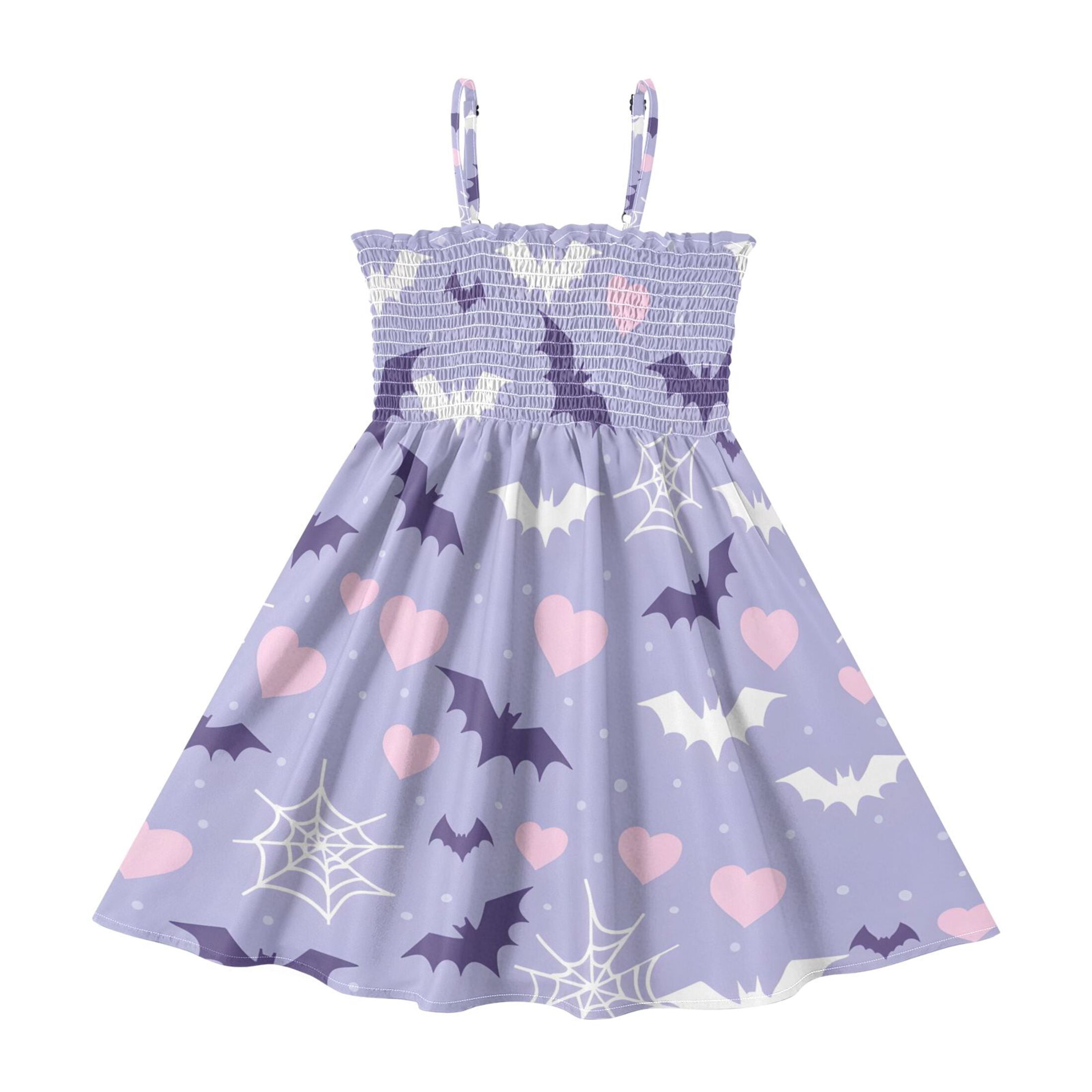 Bat and Webs Pattern Girls' Casual Dresses 2Y-8Y Sleeveless Ruffle Neck ...