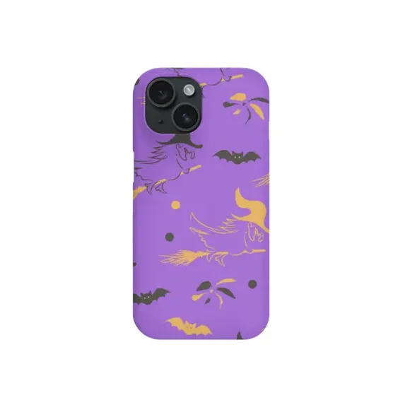 Bat and Witch Purple Halloween Magic Phone Case for iPhone 16 15 14 13 ...
