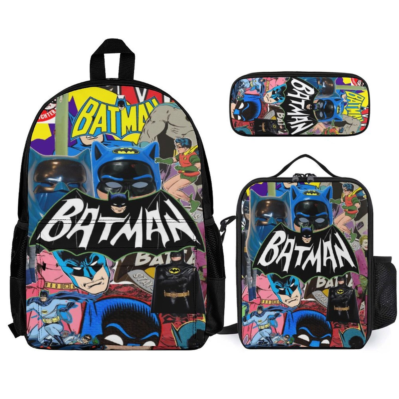 Bat-man Backpack with Lunch Box Pencil Case for Work Business Travel 3 ...