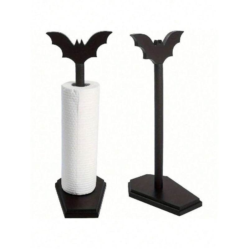 Bat-shaped solid wood paper towel holder: black/white grid, anti-slip ...