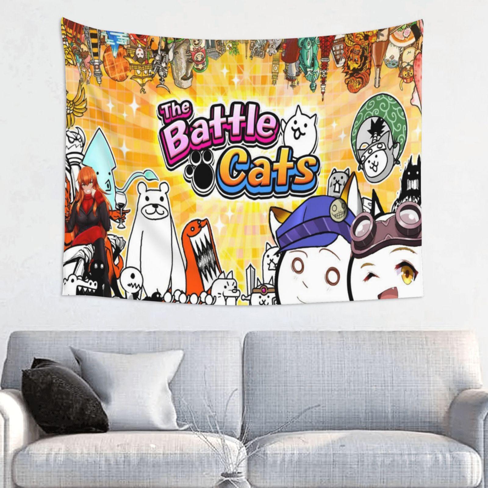 Bat-tle Cats Tapestry Kawaii Tapestry Room Decor Aesthetic Cute Room ...